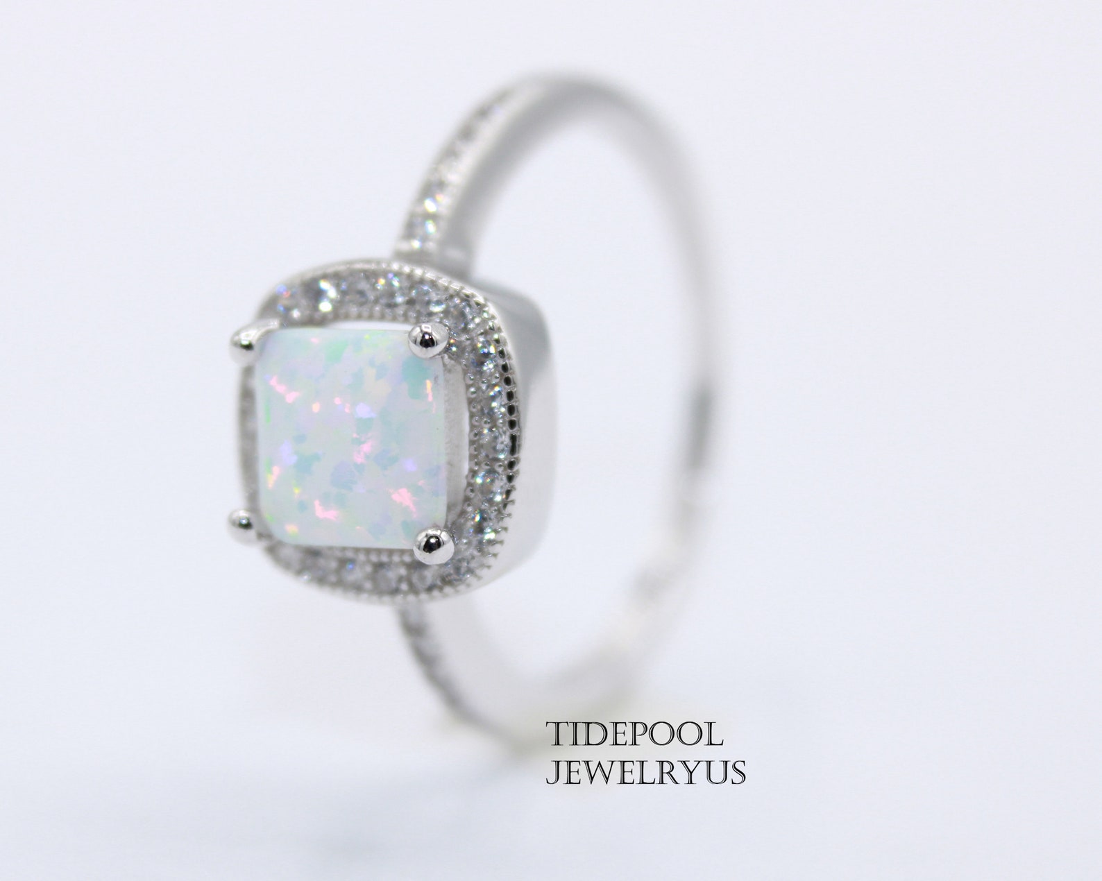 Sterling Silver White Opal Square Shaped Ring Sterling Silver - Etsy