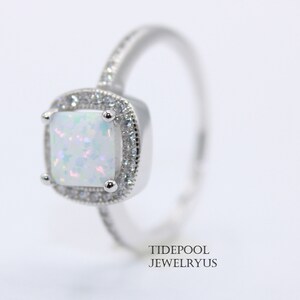 Sterling Silver White Opal Square Shaped Ring, Sterling Silver Opal ...