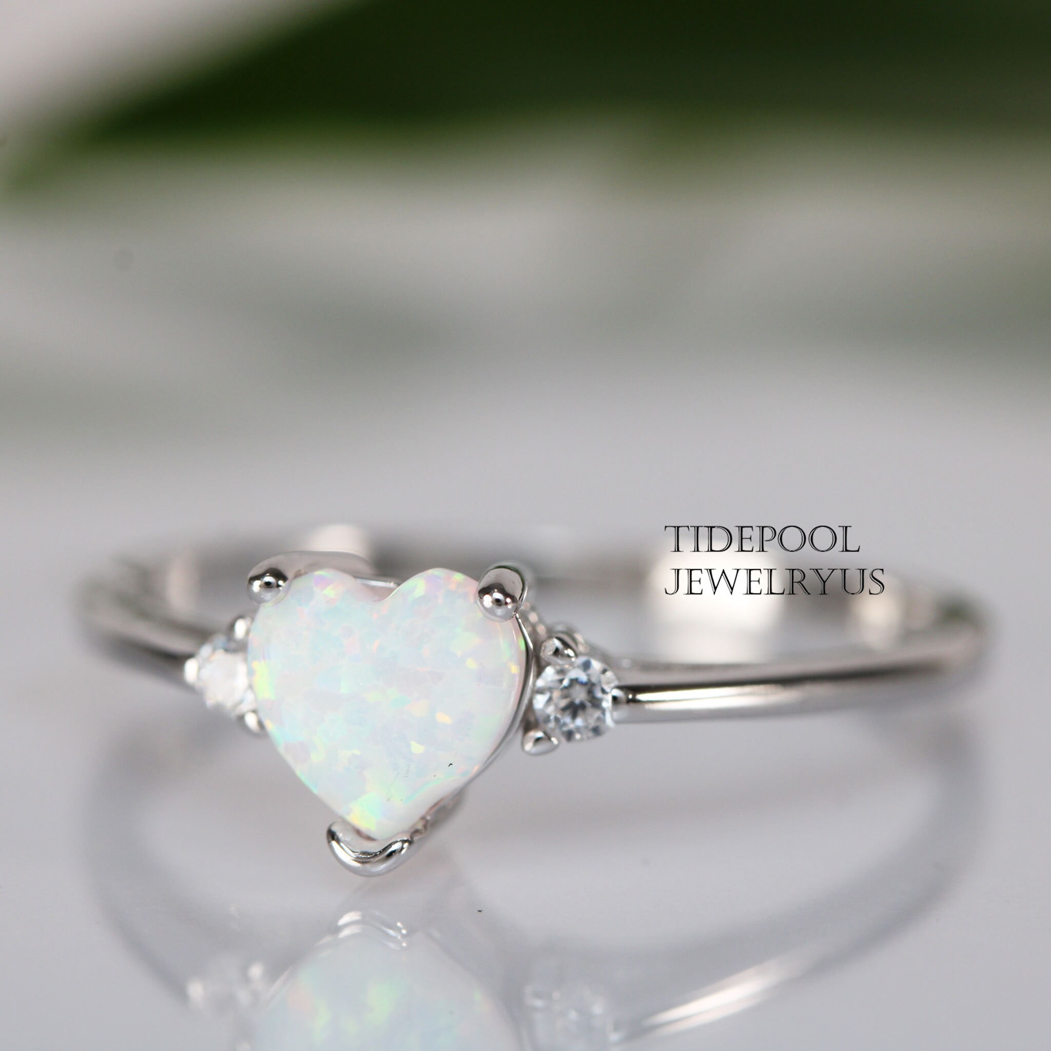 Sterling Silver Opal Heart Ring Love Ring Dainty Heart Ring - Etsy