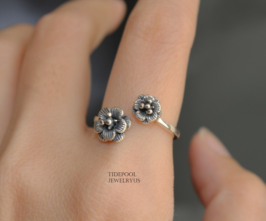 Adjustable Open Flower Ring Sterling Silver, Sterling Silver Flower ...