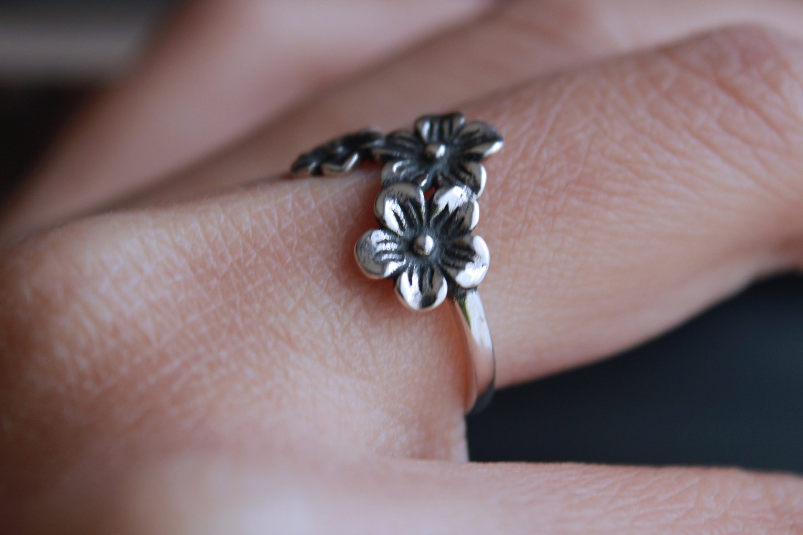 Sterling Silver Cherry Blossom Flower Ring Cluster Flower | Etsy
