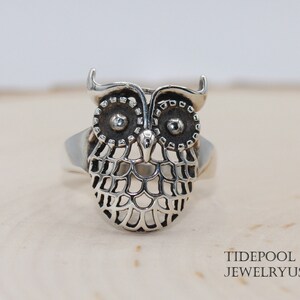 Vintage Owl Ring, Sterling Silver Bird Owl Unisex Ring, Statement Ring ...