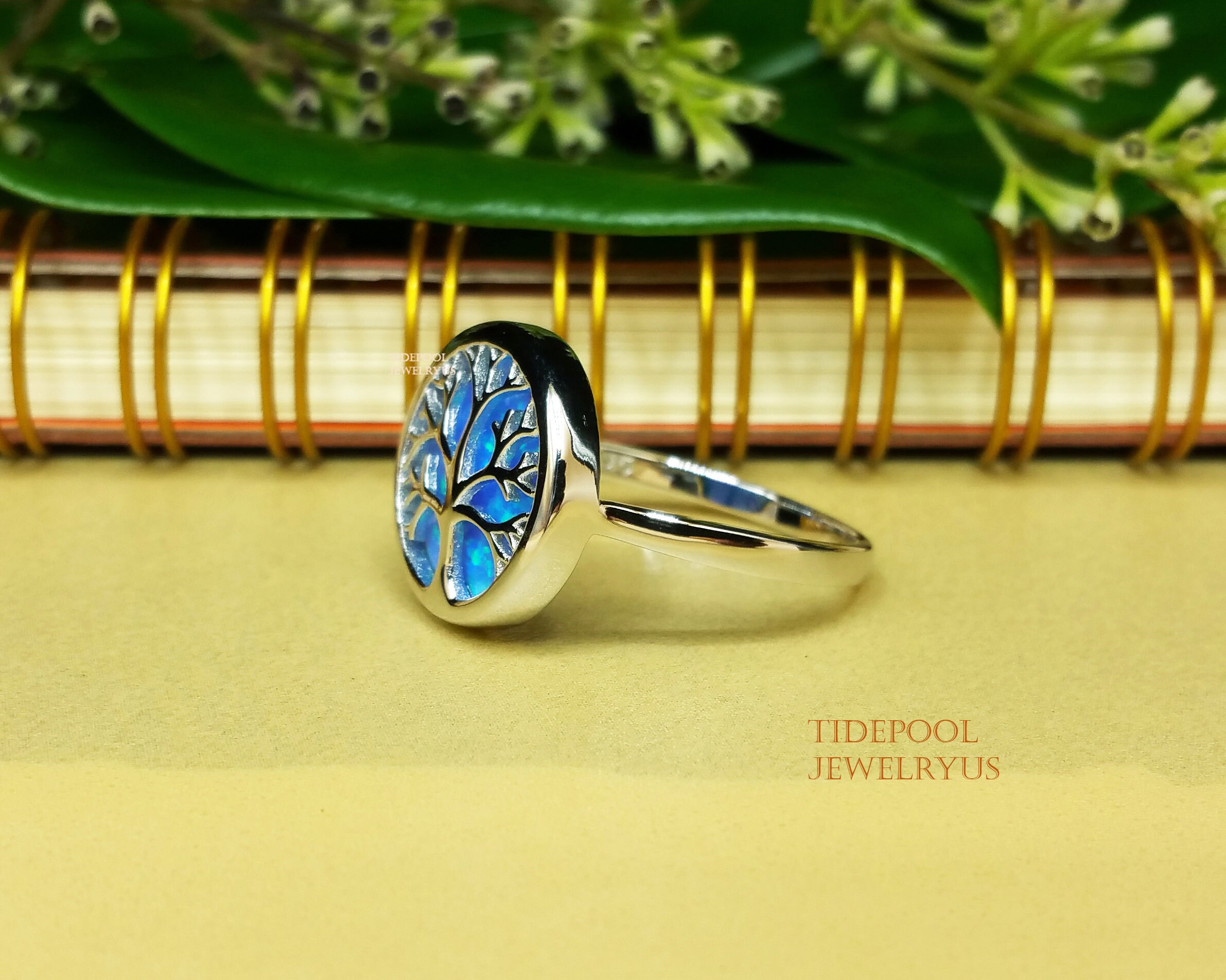 Blue Opal Tree of Life Ring Sterling Silver Tree of Life - Etsy