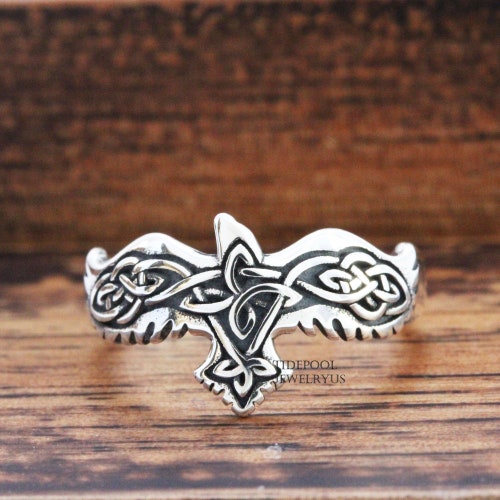 Raven Ring Men Sterling Silver Bird Ring Wide Band Thumb - Etsy