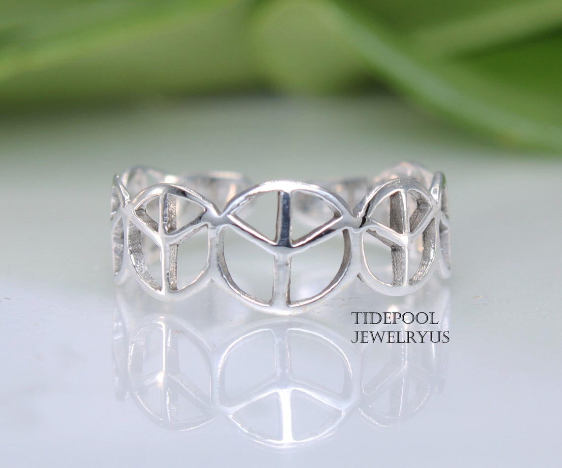 Adjustable Peace sign Toe Ring sterling silver Adjustable toe | Etsy