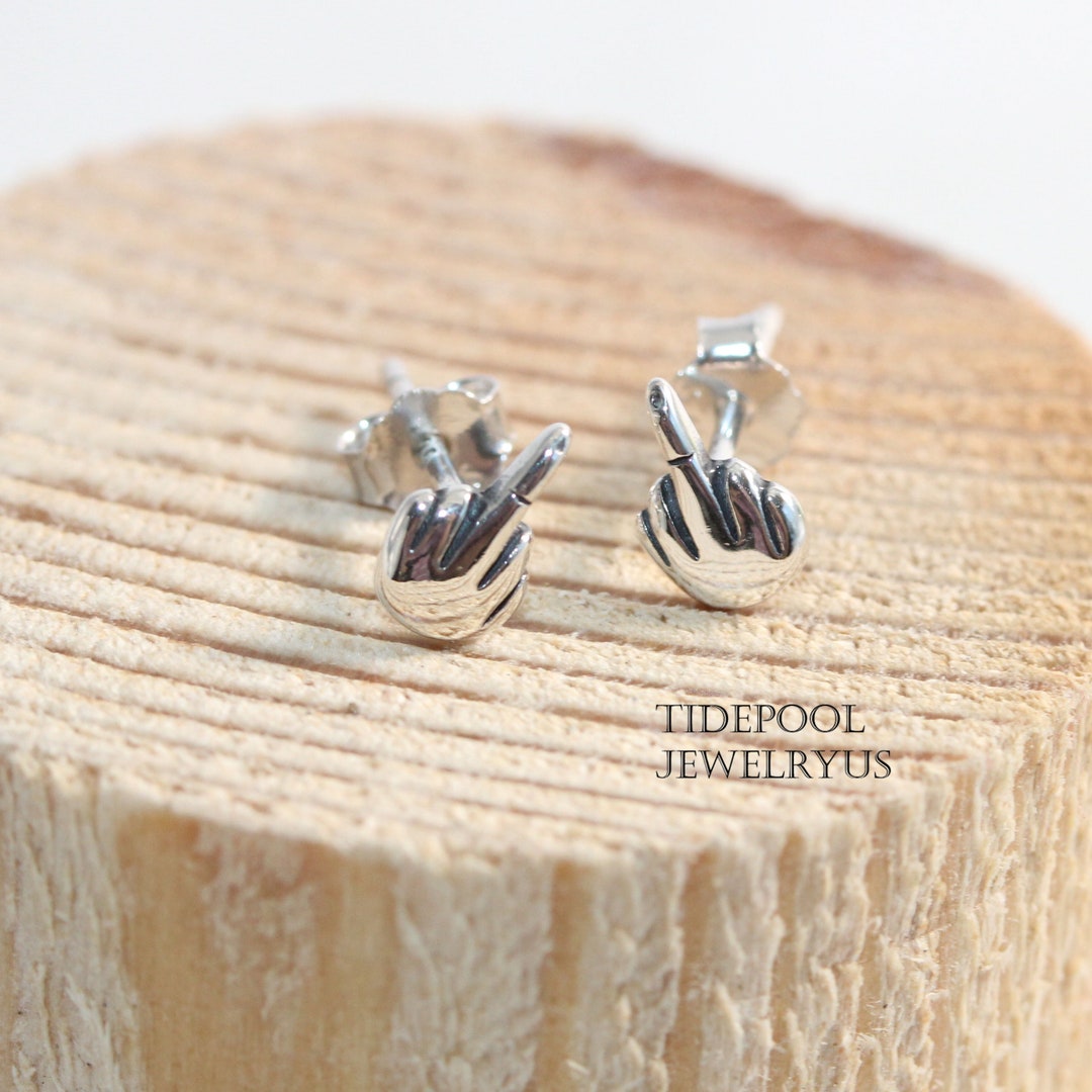 Sterling Silver Middle Finger Stud Earrings, Small Stud Earrings ...