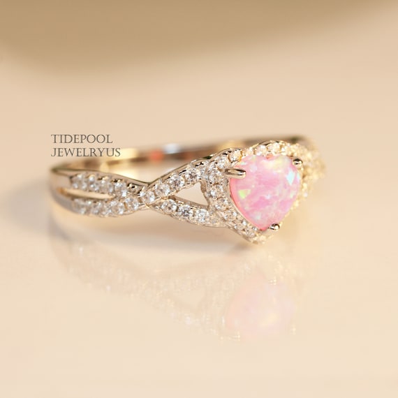 Pink Opal Ring Heart