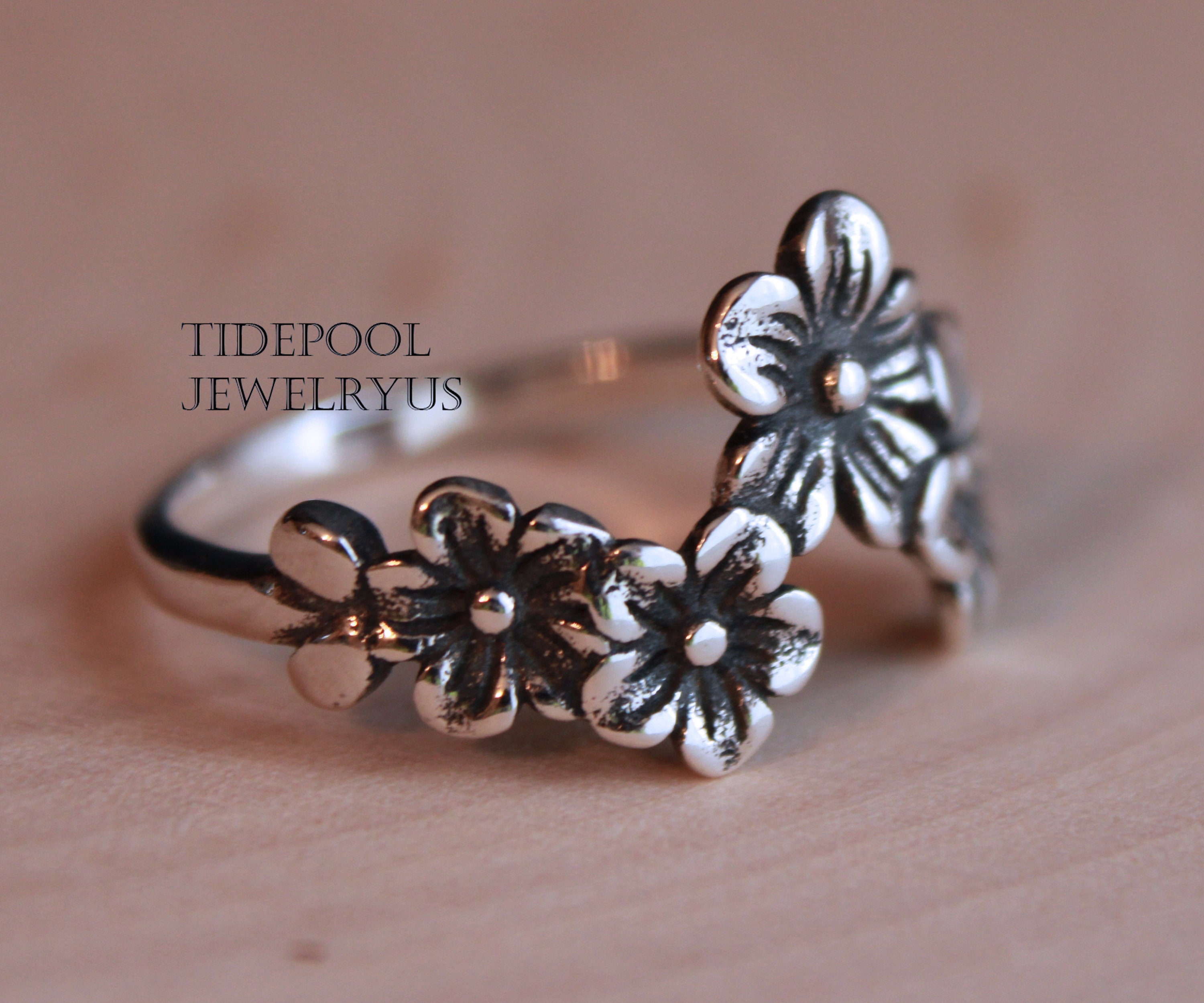 Sterling Silver Cherry Blossom Flower Ring Cluster Flower | Etsy
