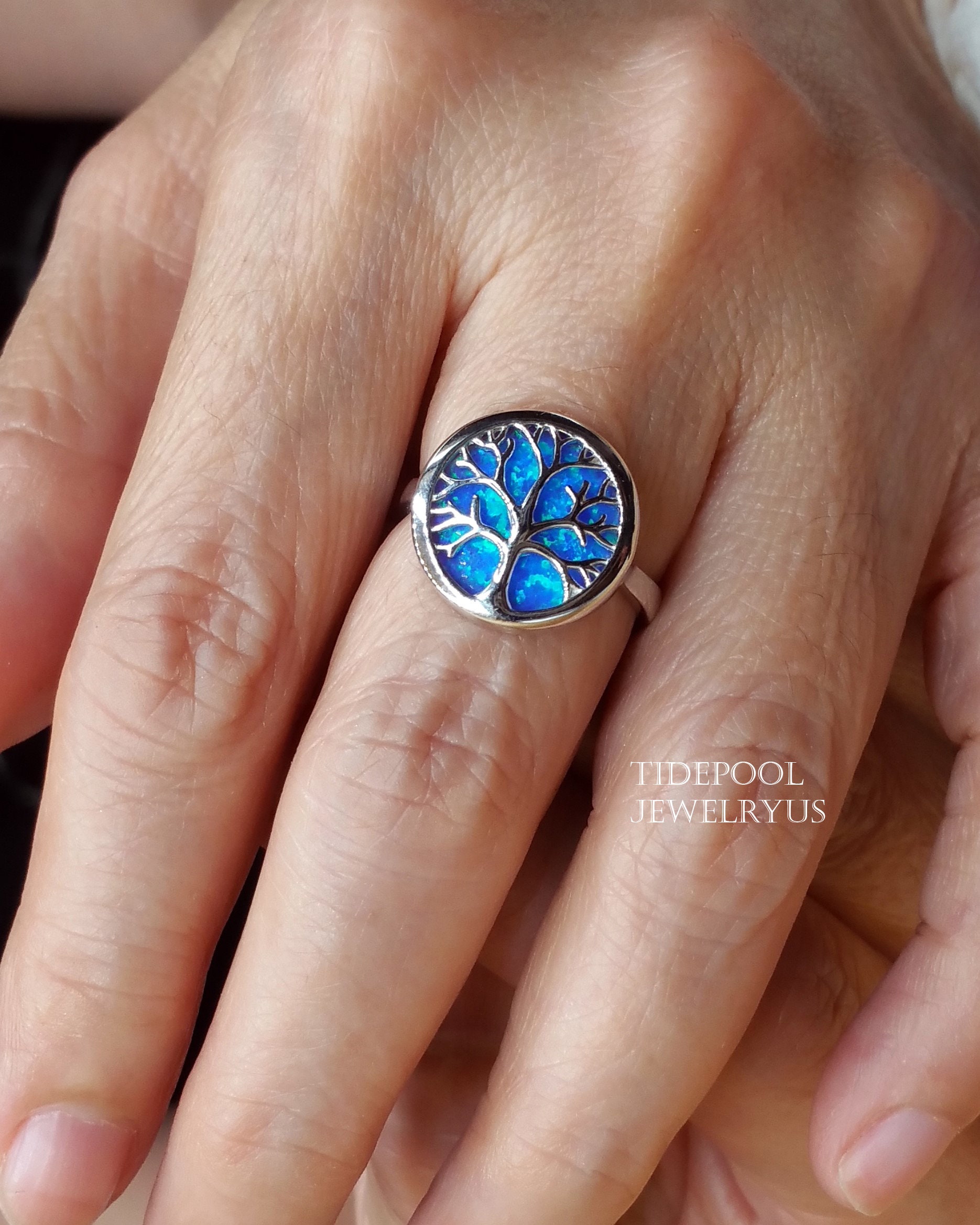 Blue Opal Tree of Life Ring Sterling Silver Tree of Life - Etsy