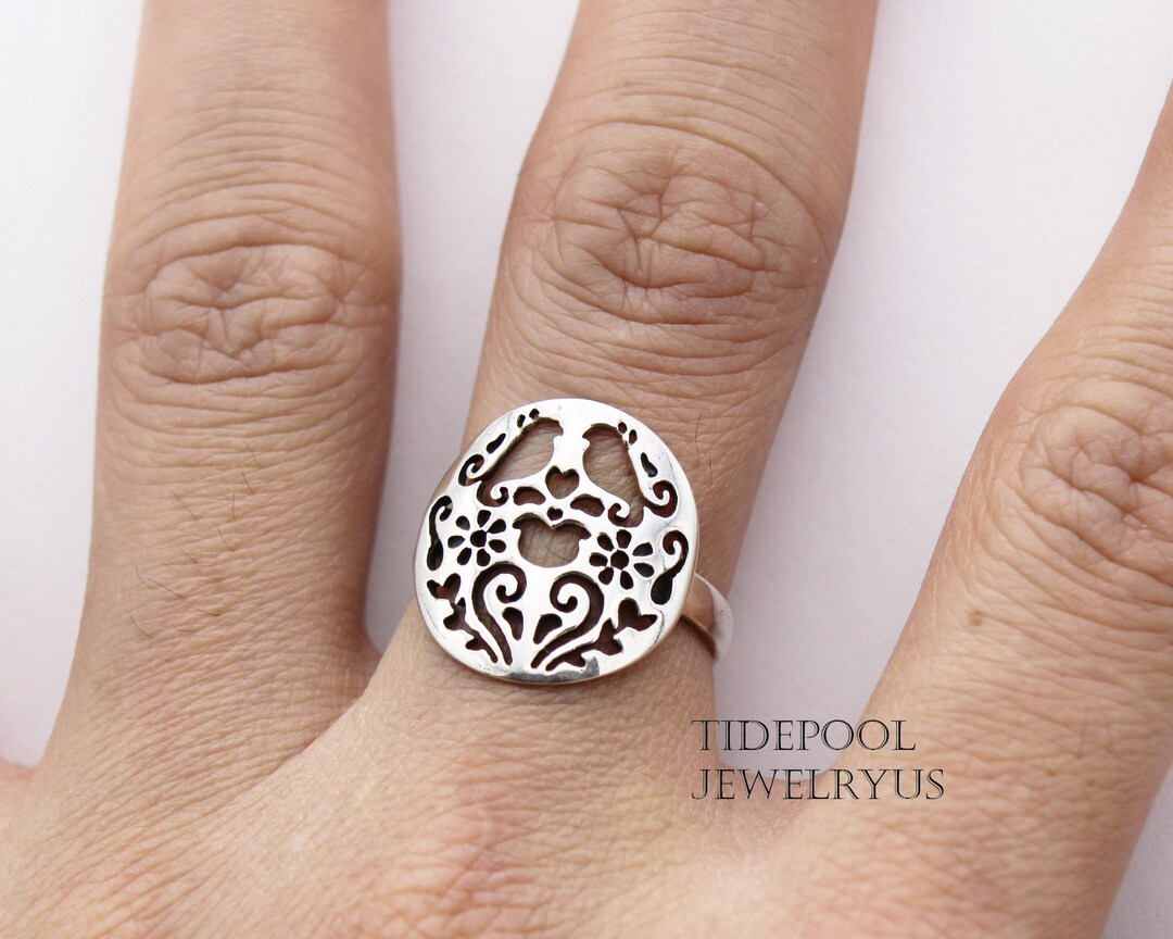 Secret Garden Ring Sterling Silver Bird Flower Unisex Ring - Etsy