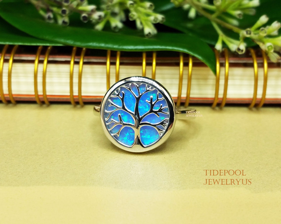 Blue Opal Tree of Life Ring Sterling Silver Tree of Life - Etsy