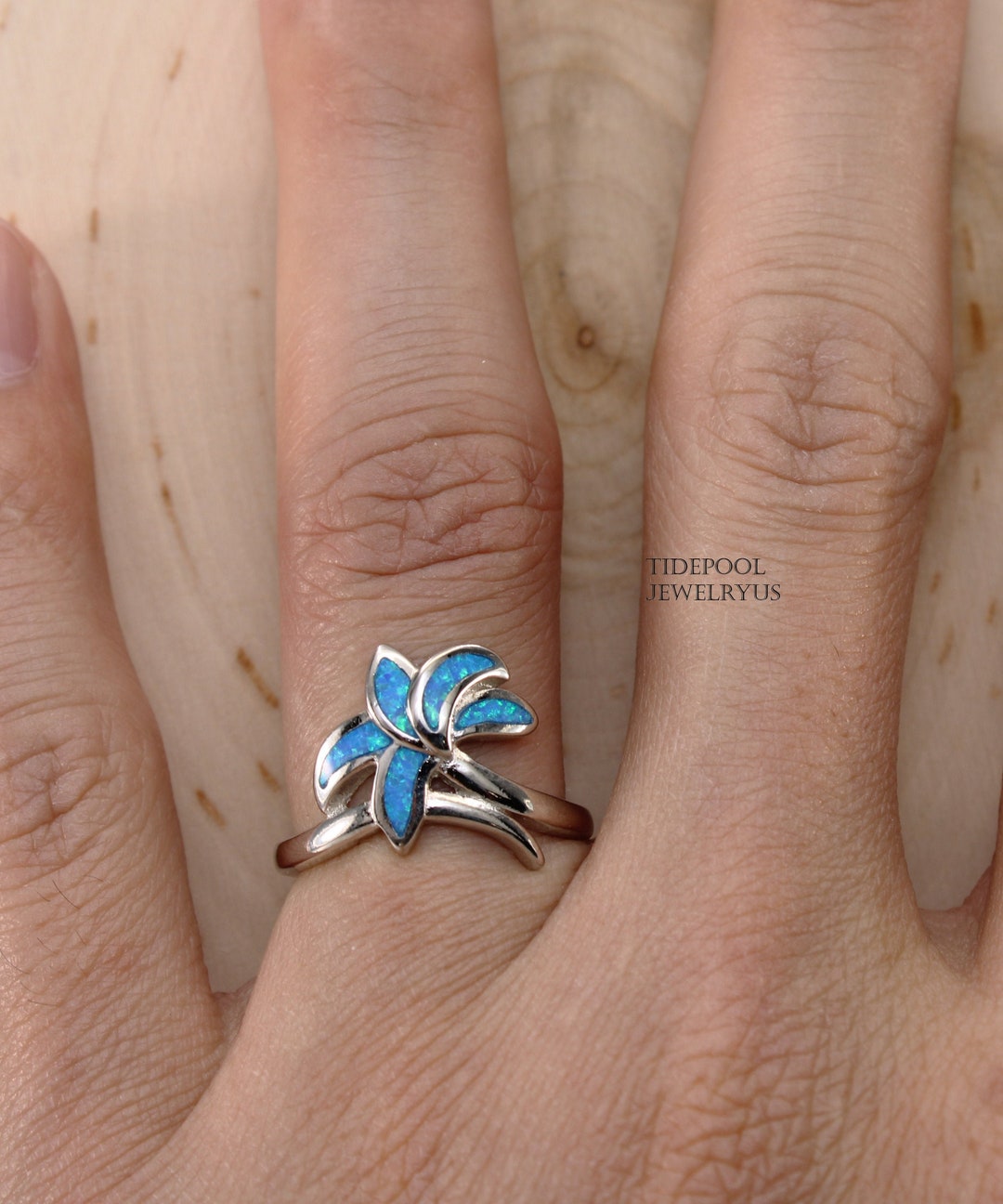 Blue Opal Palm Tree Ring, Sterling Silver 925 Palm Tree Ring, Nature ...