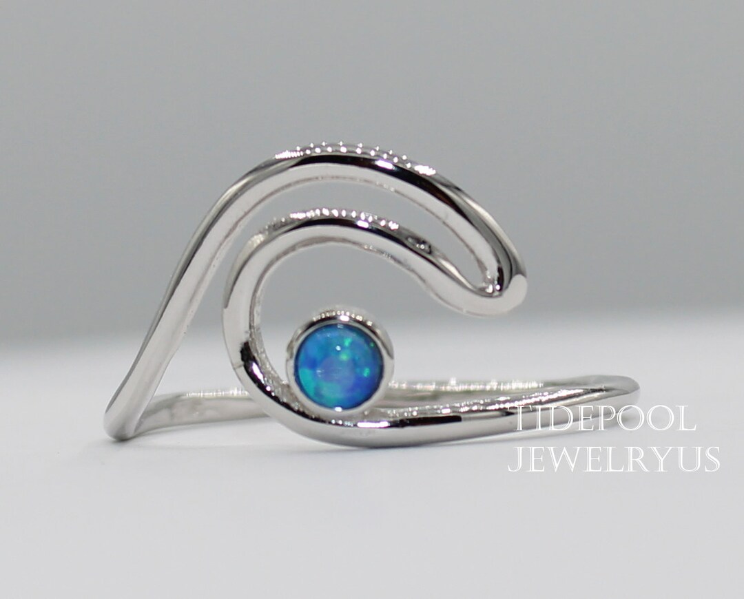 Dainty Opal Wave Ring, Sterling Silver Beach Jewelry Wave Ring, Ocean ...