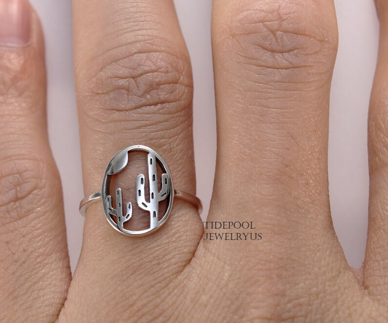 Sterling Silver Cactus Ring Cactus and Moon Ring Cacti Ring - Etsy