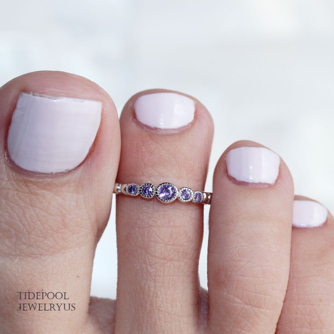 Sterling Silver Adjustable Amethyst Toe Ring Open Toe Ring, Midi Ring ...