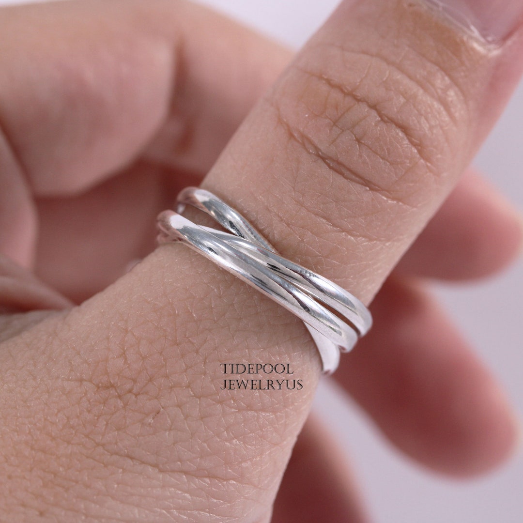 Sterling Silver Rolling Ring, Interlocking Ring, Triple Band ...