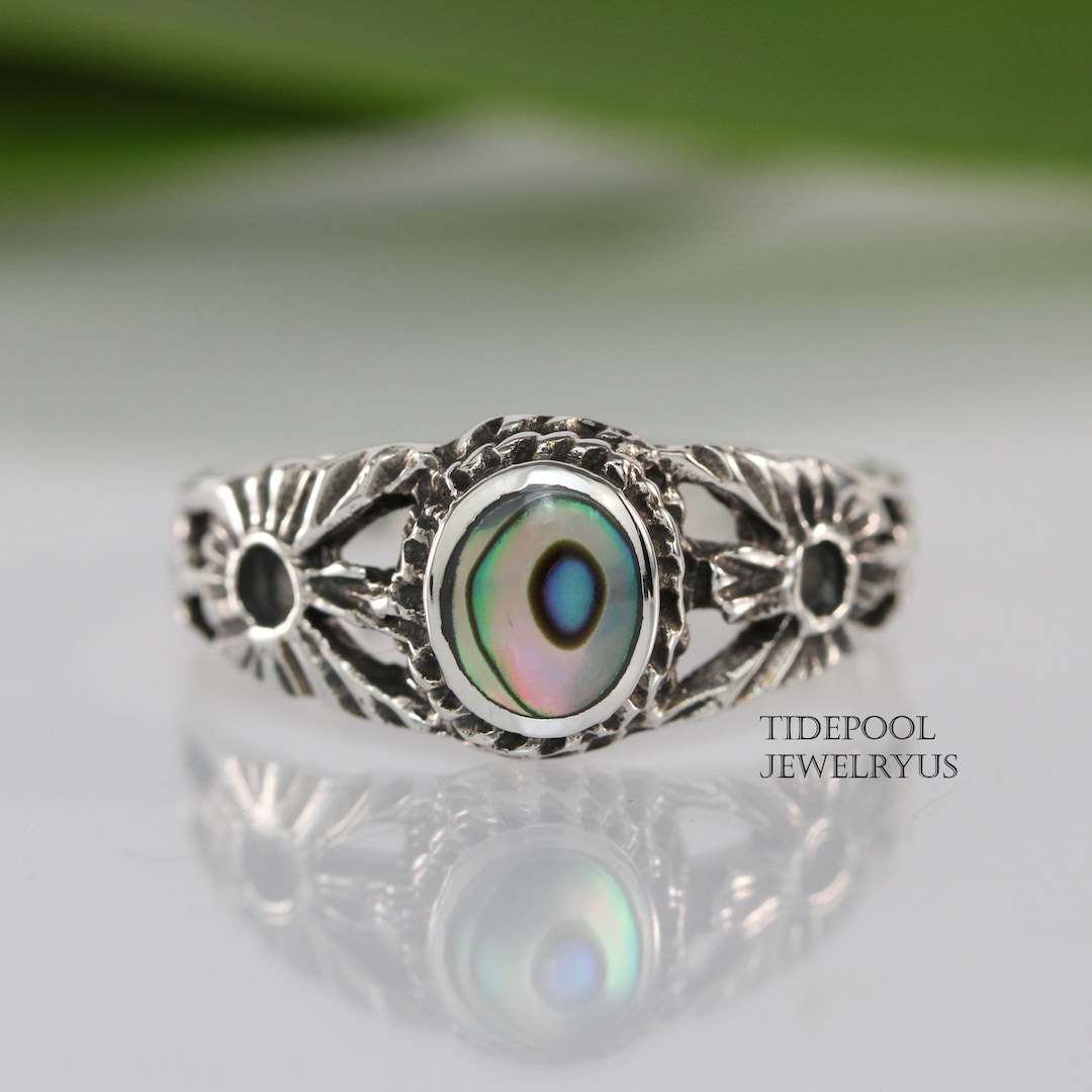 Natural Abalone Ring, Sterling Silver Vintage Ring, Statement Abalone ...