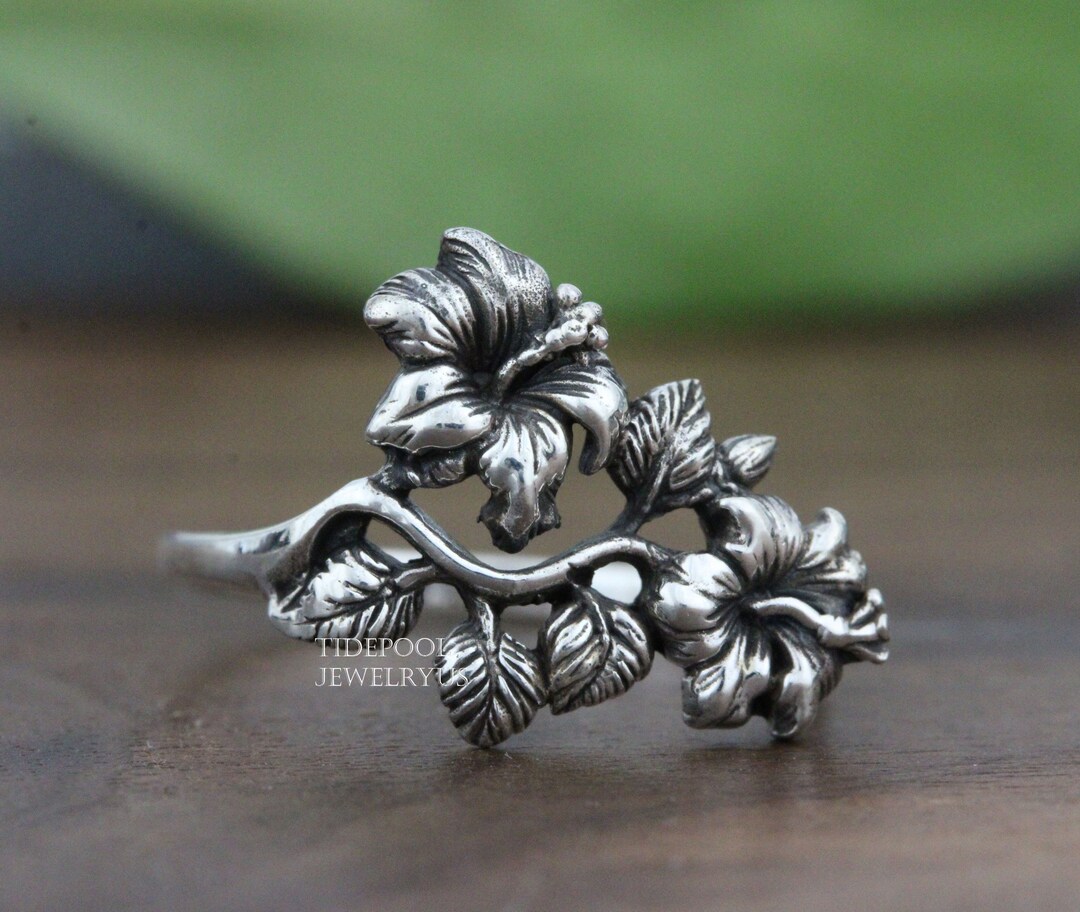 Sterling Silver Oxidized Flower Leaves Ring Flower Ring Gift - Etsy