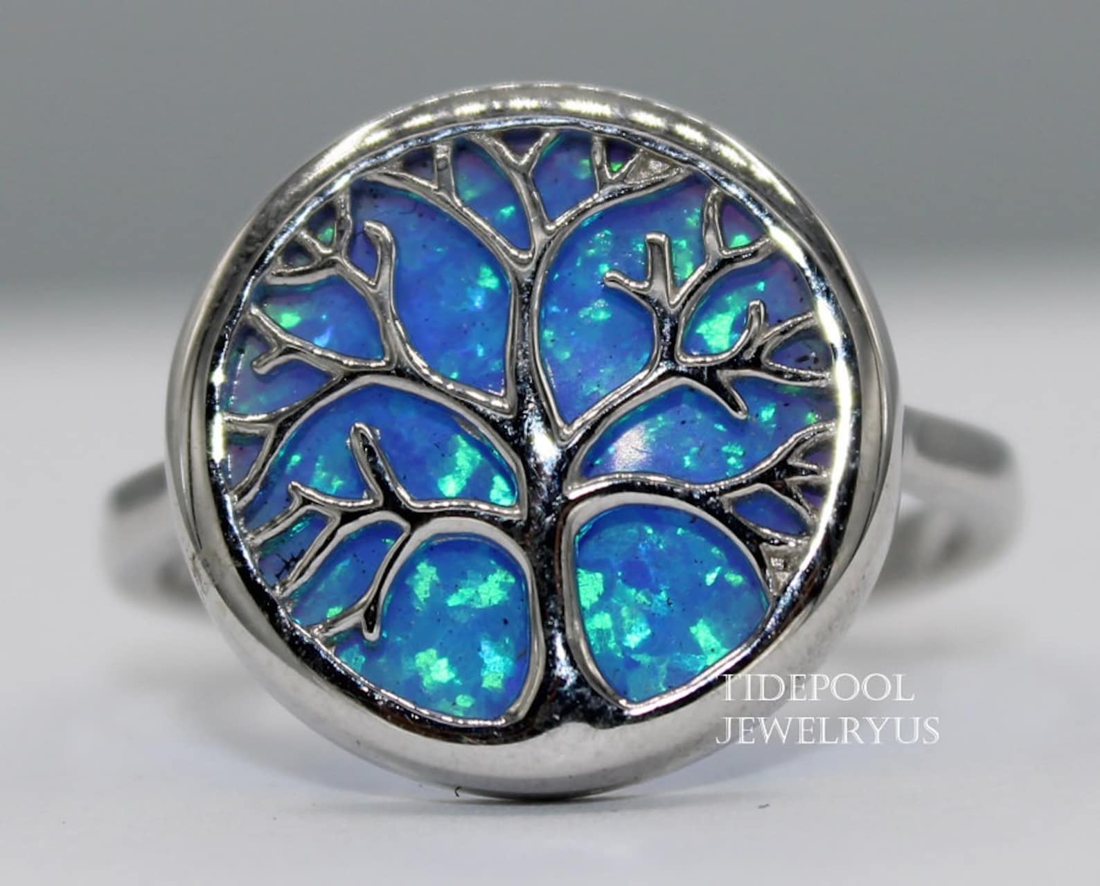 Blue Opal Tree of Life Ring Sterling Silver Tree of Life - Etsy