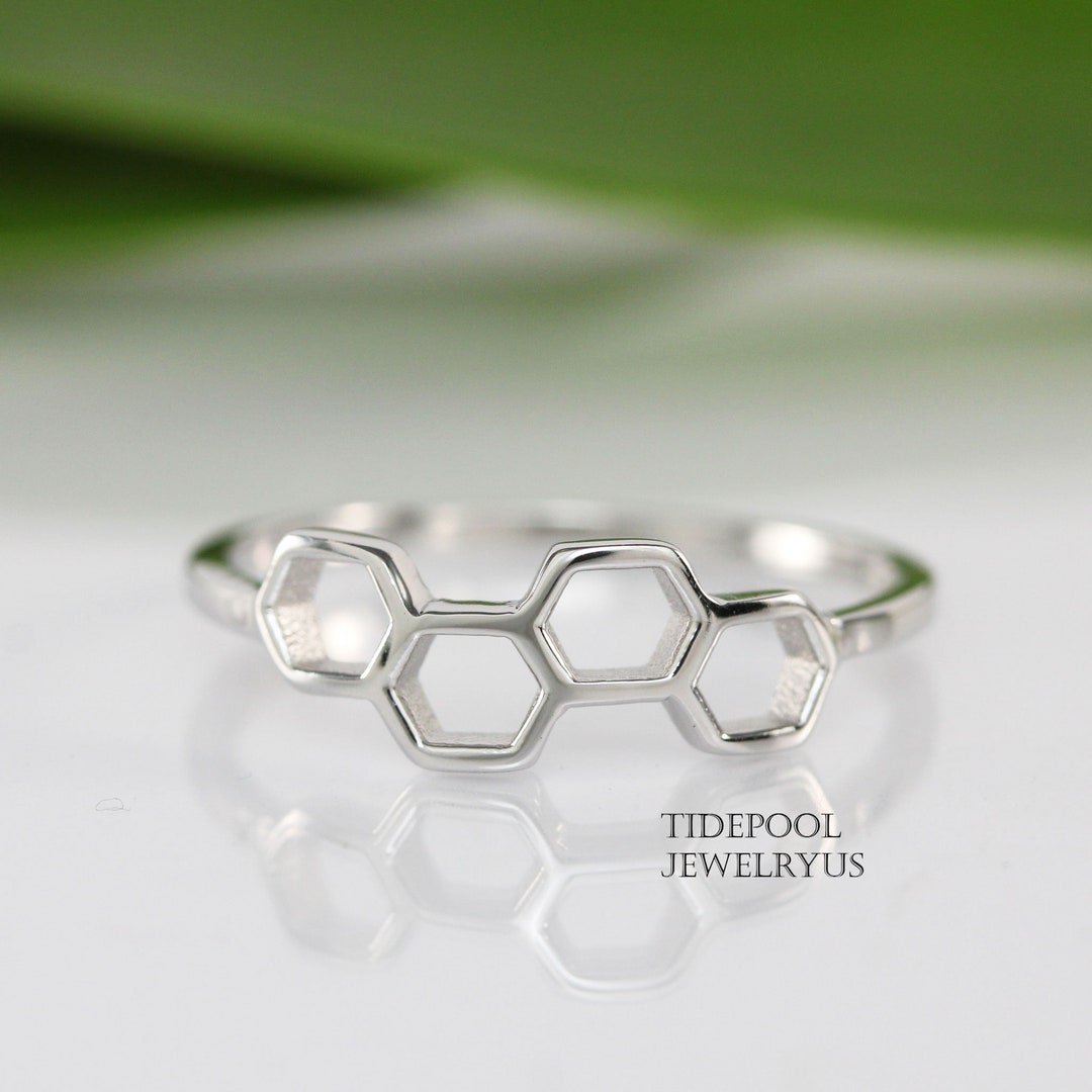 Sterling Silver Dainty Honey Comb Ring, Bee Ring, Friendship Ring, Gift ...