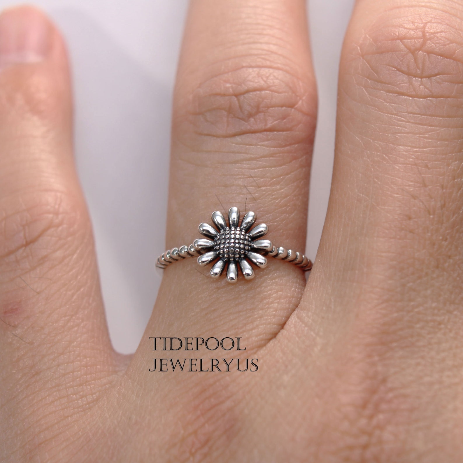 Sterling Silver Small Sunflower Ring Flower Ring Sun Ring - Etsy