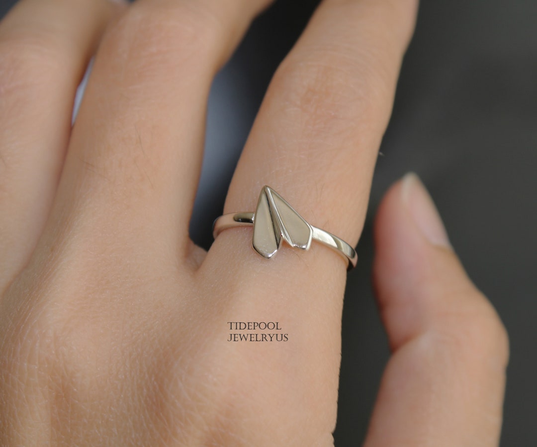 Sterling Silver Paper Plane Ring, Origami Ring, Love Letter Ring, Childhood Jewelry, Heart Ring ...