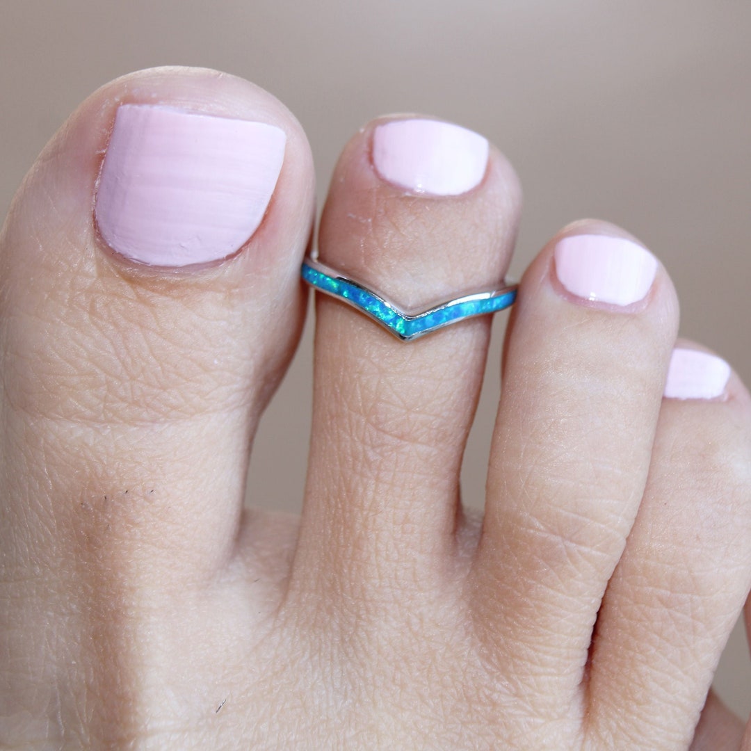 Adjustable Opal Toe Ring, Sterling Silver Wishbone Chevron Toe Ring, V ...