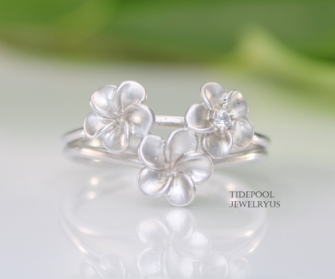 Sterling Silver Satin Flower Ring, Hawaiian Gift, Triple Flower Silver ...