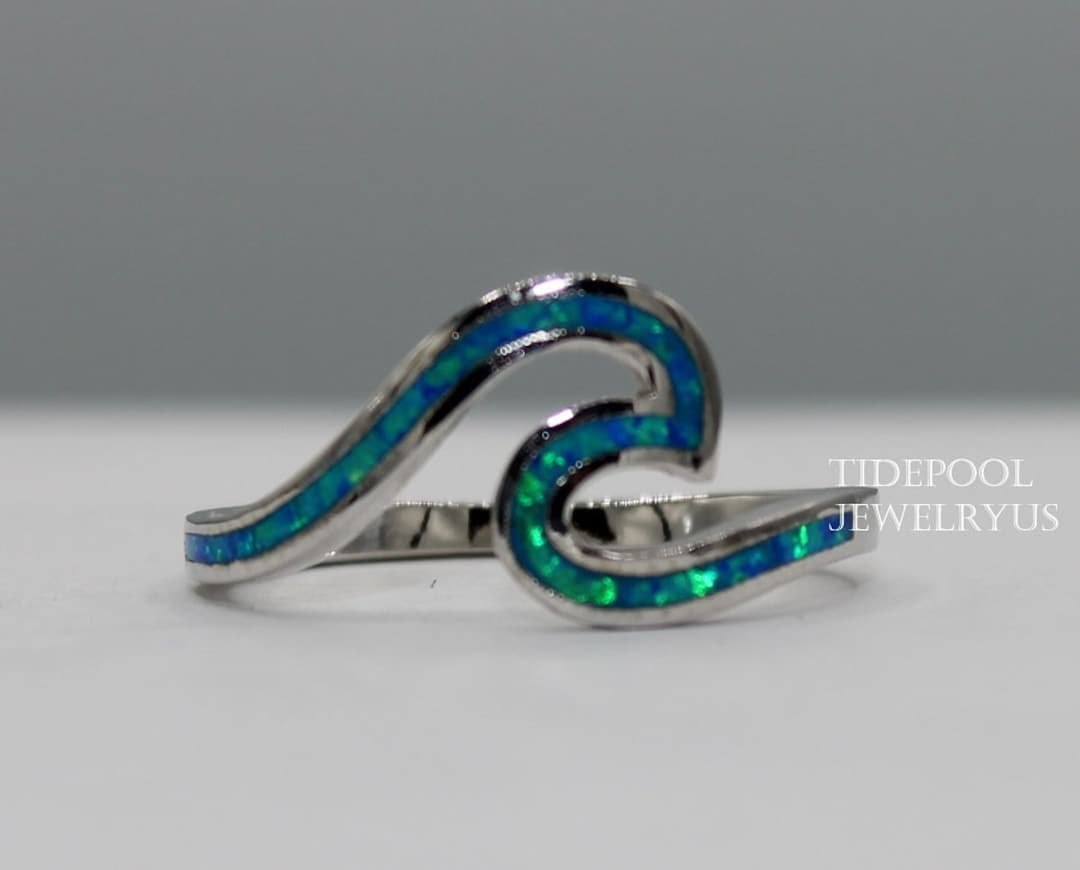 Blue Opal Wave Ring, Sterling Silver Ocean Wave Ring, 925 Silver ...