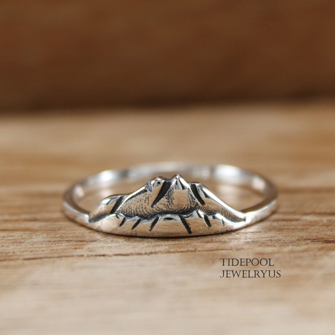 Sterling Silver Mountain Ring, Trendy Fashion Ring Mountain, Dainty Minimalism Nature Mountain ...