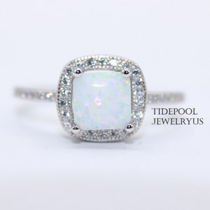 Sterling Silver White Opal Square Shaped Ring, Sterling Silver Opal ...