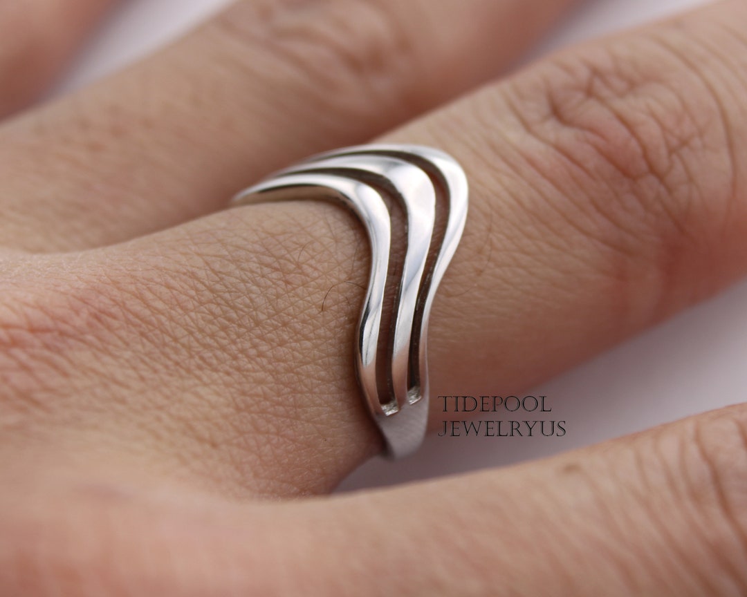 Ocean Triple Wave Ring, V Shape, Chevron Ocean Tide Current Ring ...