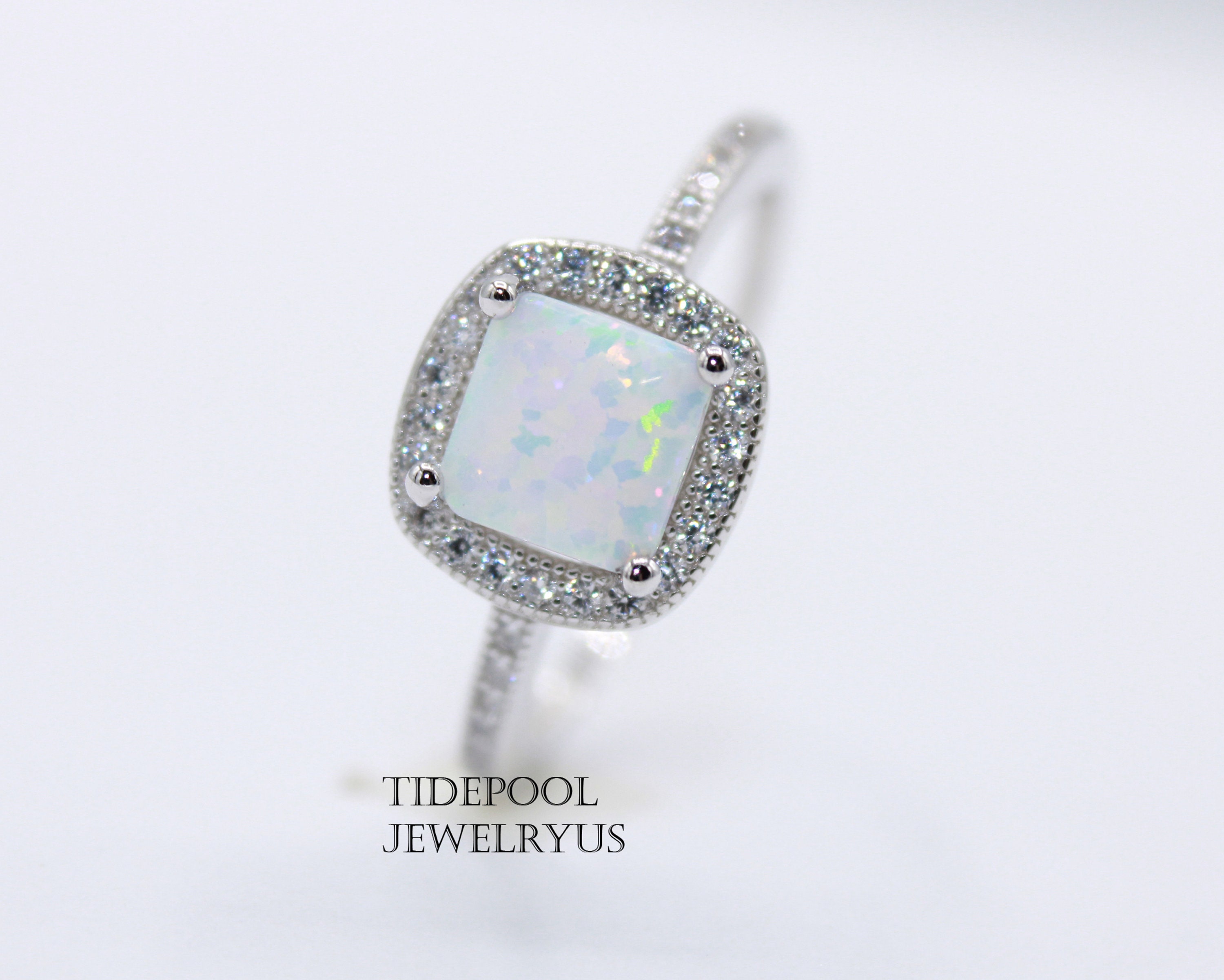 Sterling Silver White Opal Square Shaped Ring Sterling Silver - Etsy