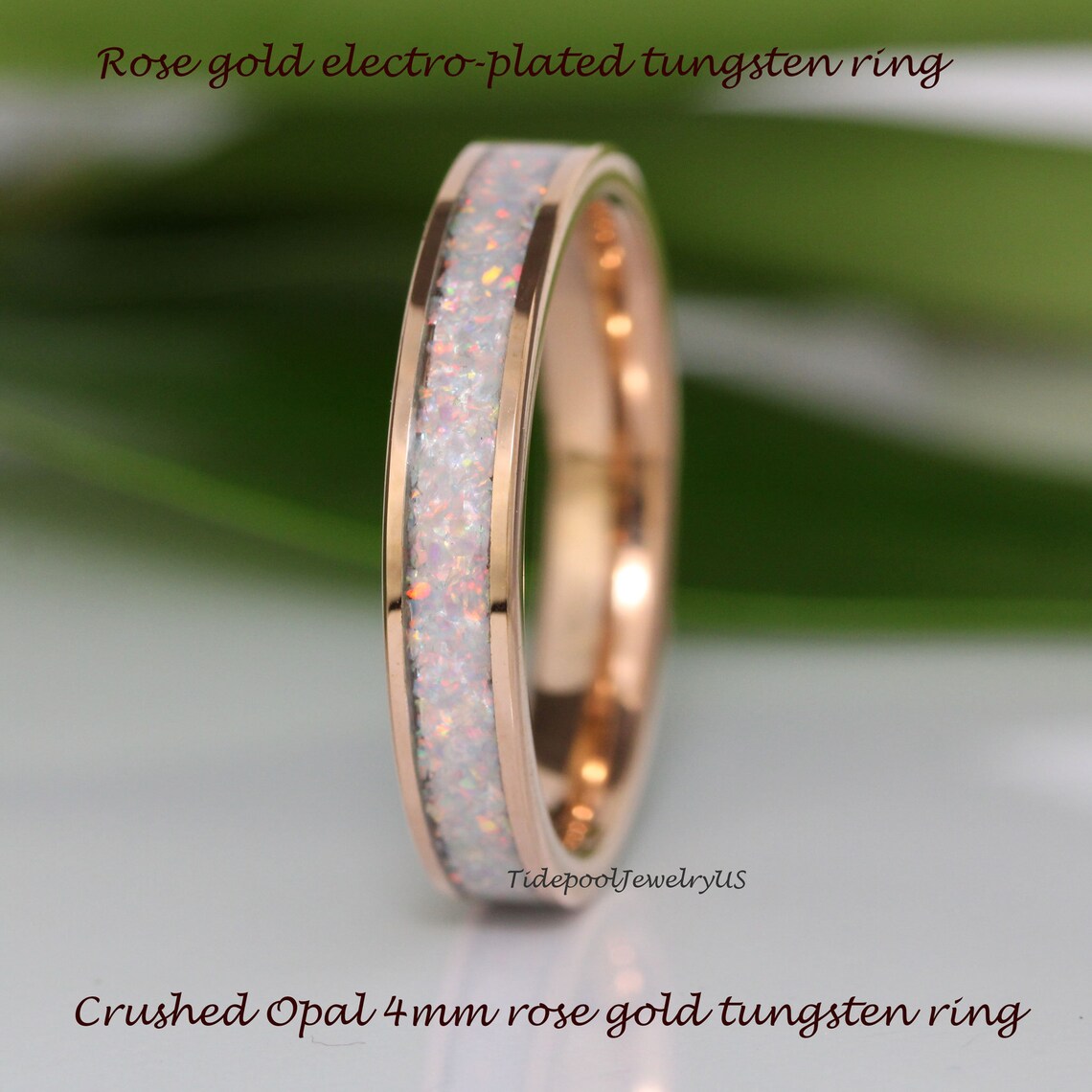 Crushed Fire Opal Rose Gold Tungsten Wedding Band 4mm Ring - Etsy