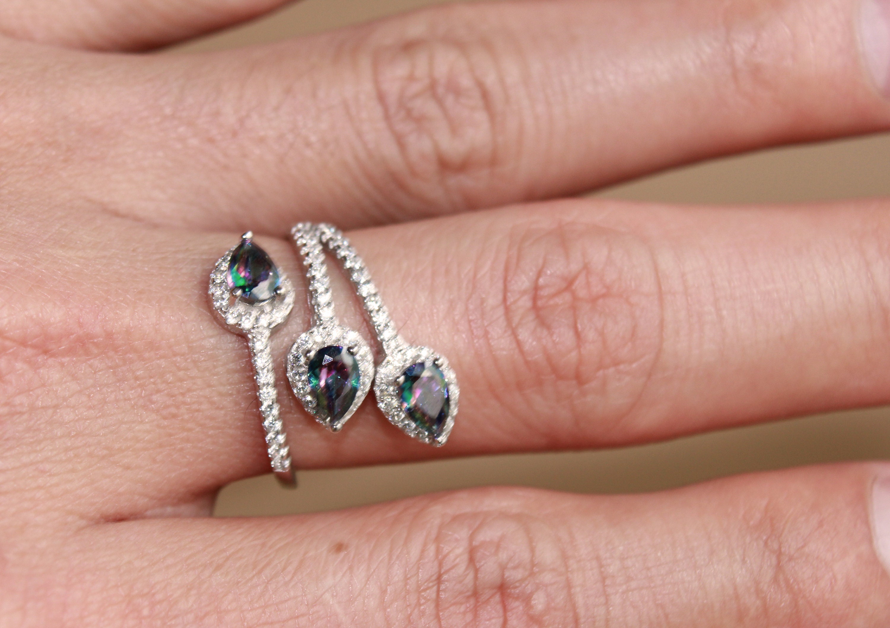 Adjustable Wrap Around Tear Drop Ring Sterling Silver Rainbow - Etsy