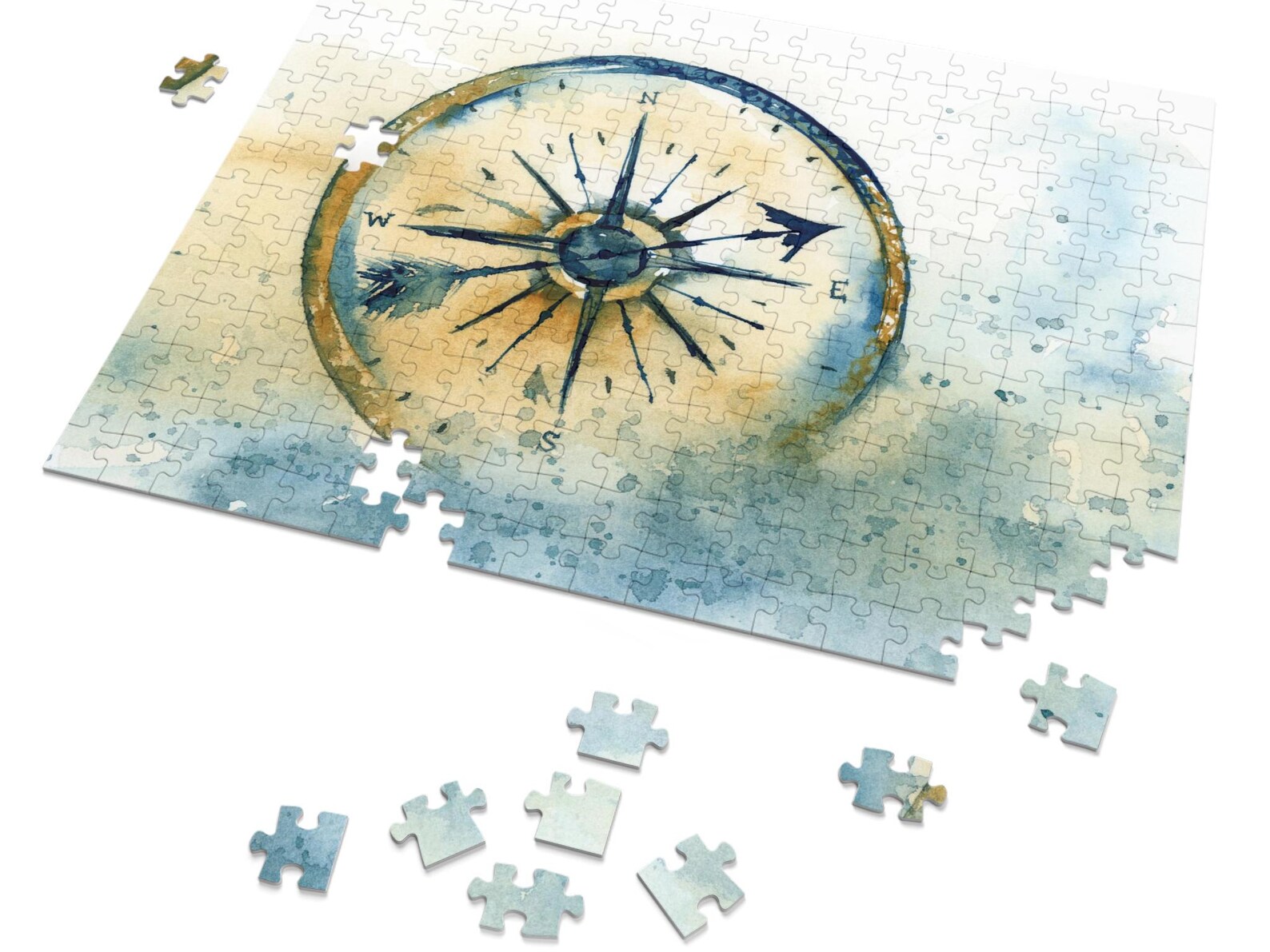 Jigsaw Puzzle Inner Compass Watercolor Painting - Etsy