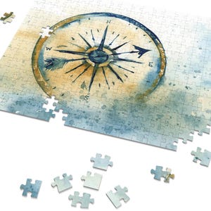 Jigsaw Puzzle Inner Compass Watercolor Painting - Etsy