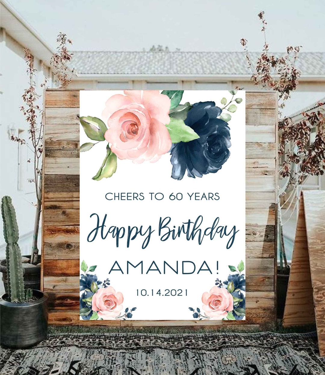 60th Birthday Banner Backdrop Sign or Anniversary Banner Navy Blue ...