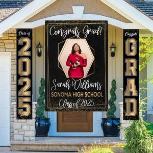 Graduation Banner Backdrop Sign With Photo Class of 2025 Gold Glitter ...