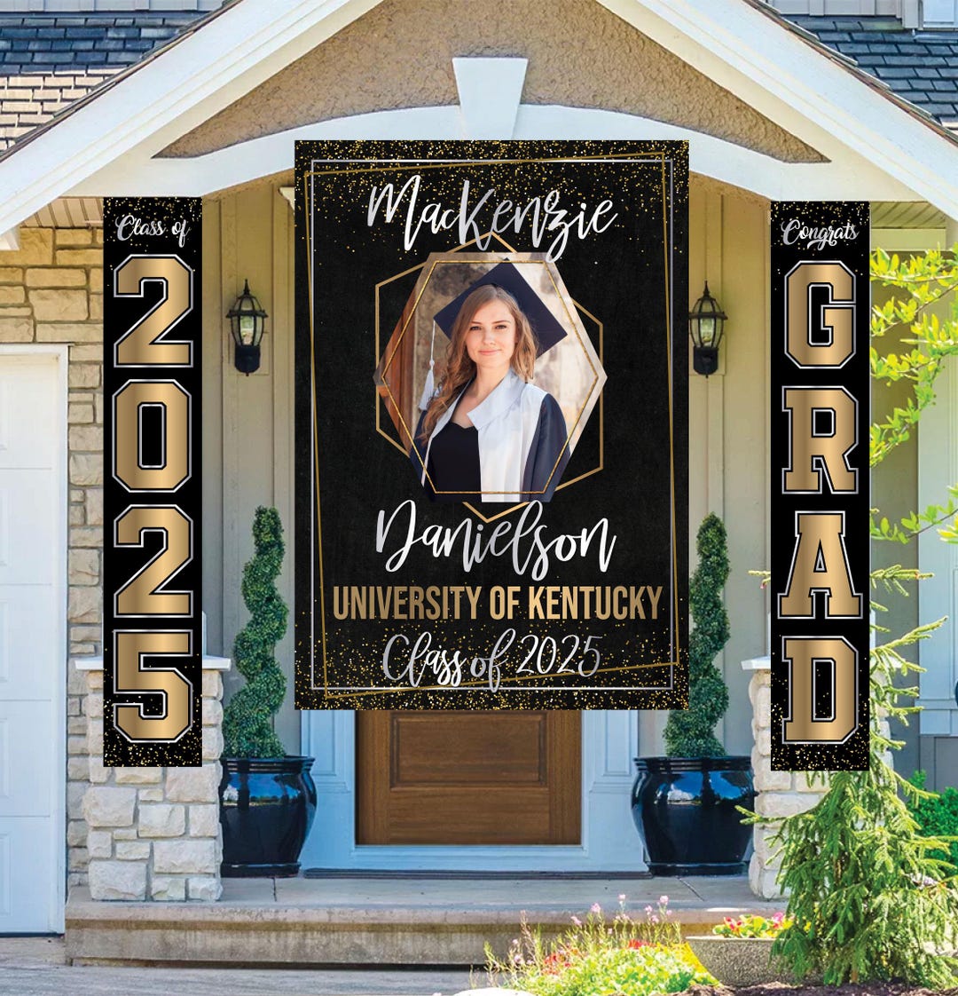 Graduation Banner Backdrop Sign With Photo Class of 2025 Gold Glitter ...