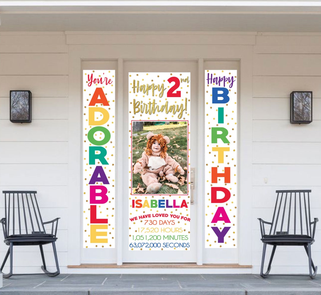 Rainbow Birthday Banner for Front Door Party Sign Personalized With ...