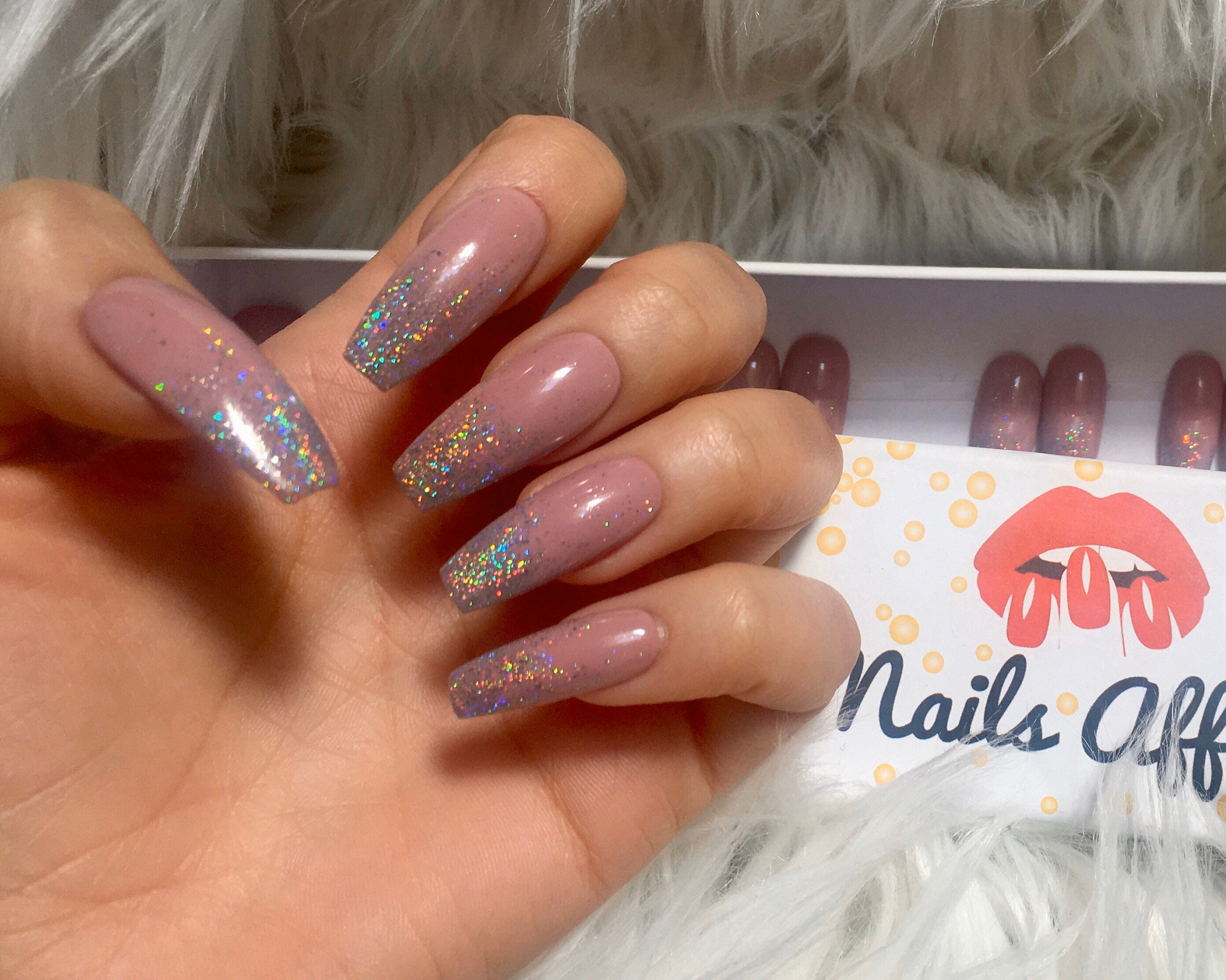 20 Long Coffin Shaped Glam Press-on Nails Jewelry & Beauty Acrylic ...