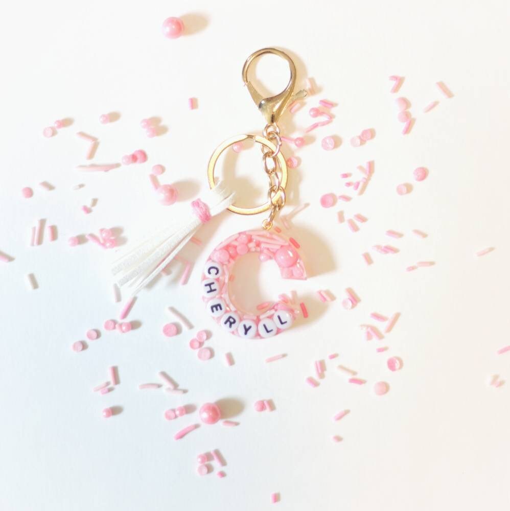 Pink Sprinkles Letter Keychain Custom Alphabet Monogram - Etsy