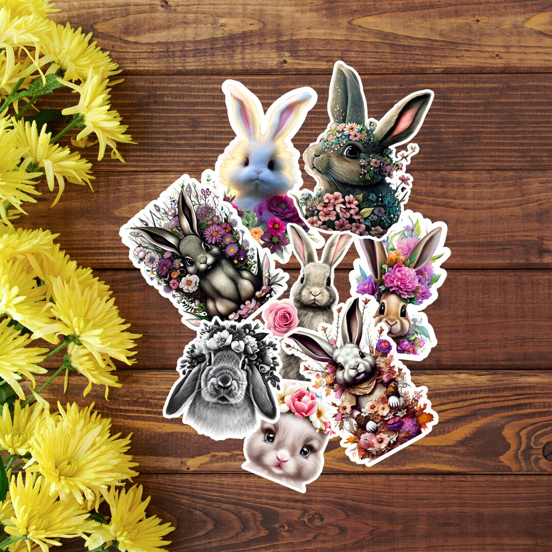 Bunny Rabbit Sticker Set, Set of 8 Vinyl Die-cut Stickers, Clear or ...