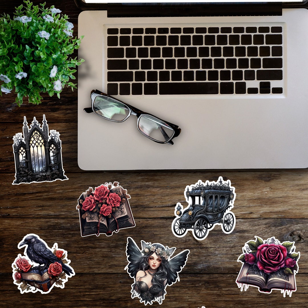 Gothic Fantasy Vintage Print Die Cut Decal Stickers for Laptops ...