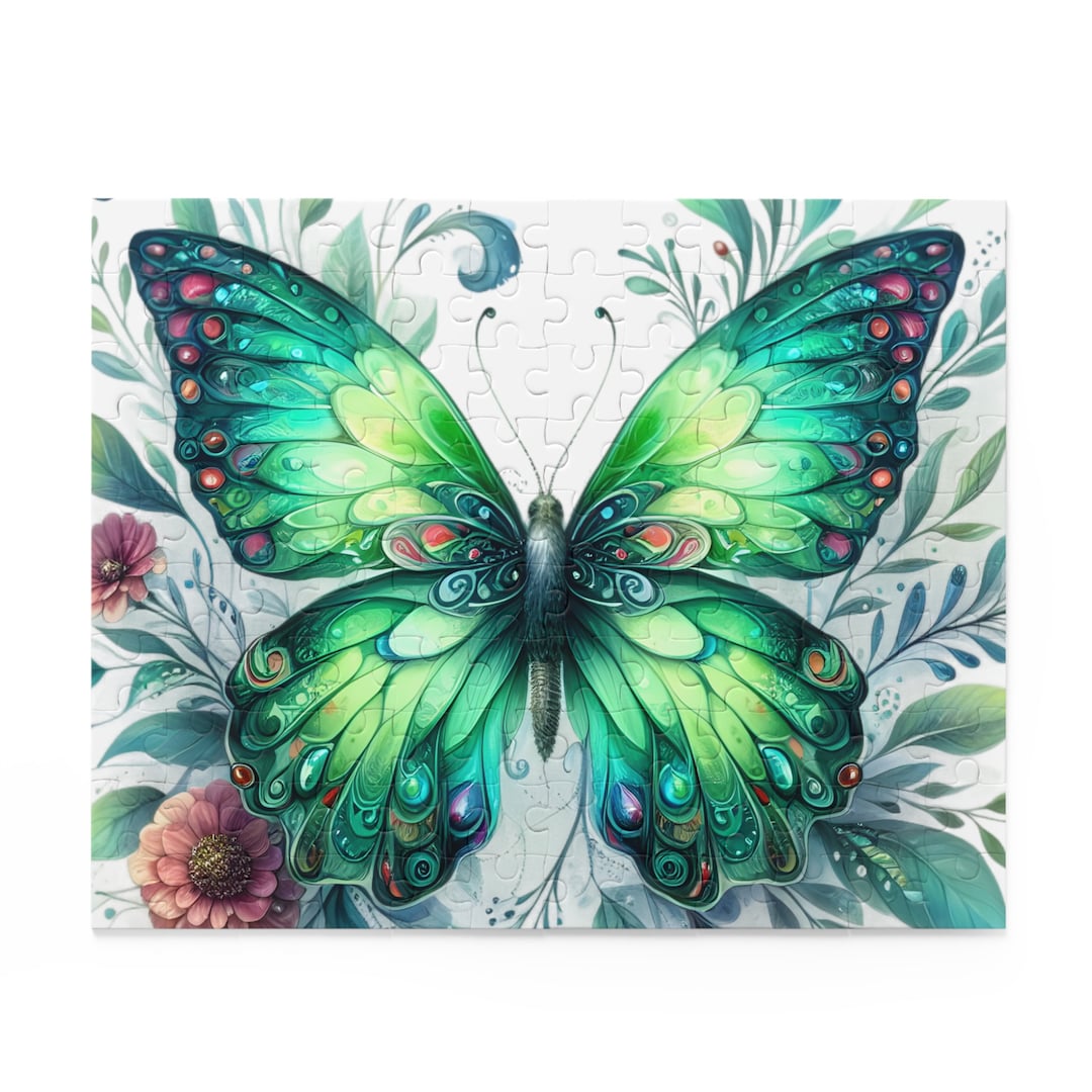 Colorful Butterfly Puzzle With Floral Accents 120, 252, 500-piece - Etsy