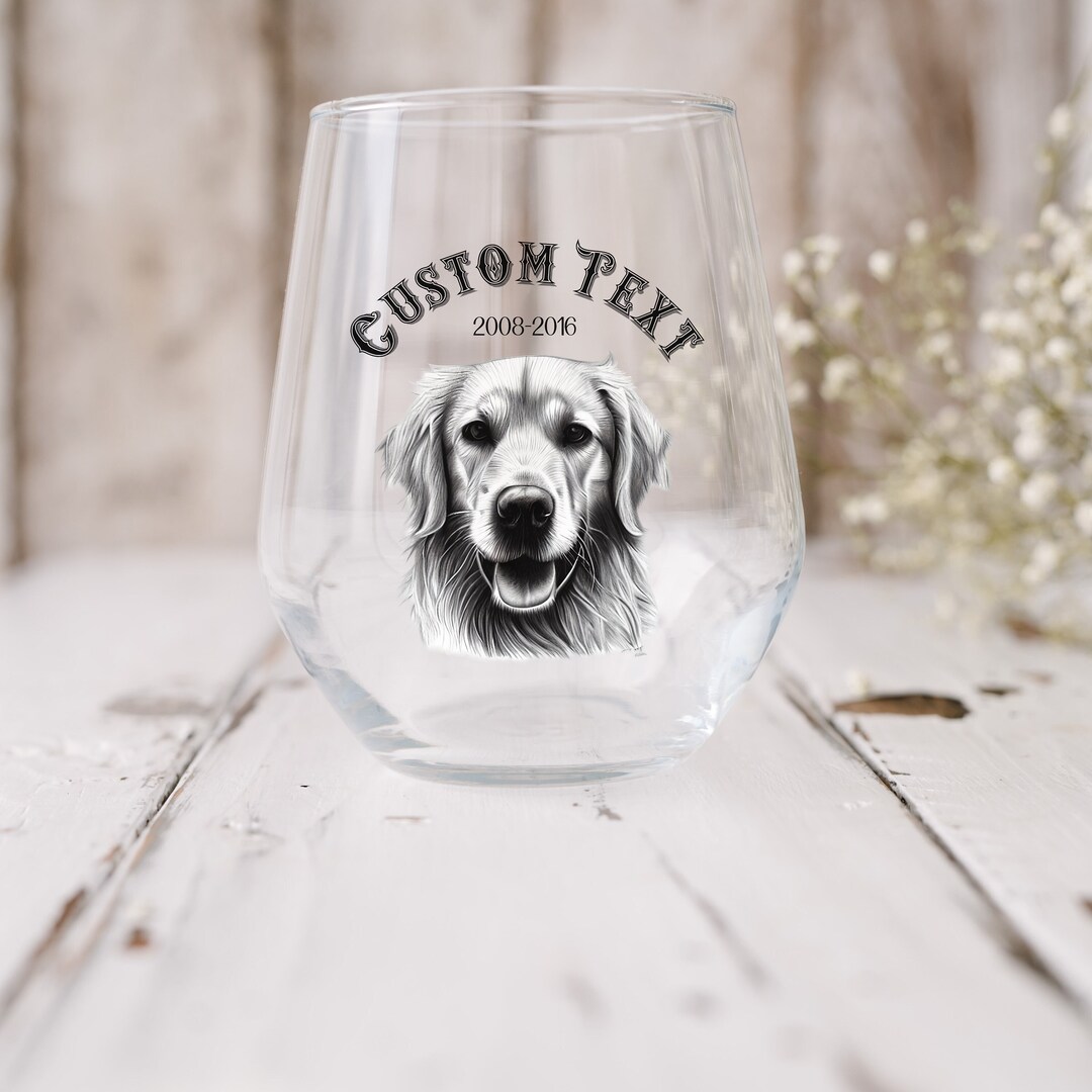 Golden Retriever Stemless Wine Glass, 11.75oz With Personalization, Dog ...