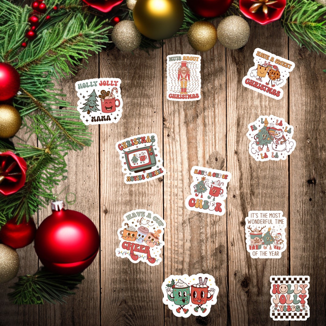 Cute Retro Christmas Sticker Set, Retro Holiday Xmas Decals for Gift ...