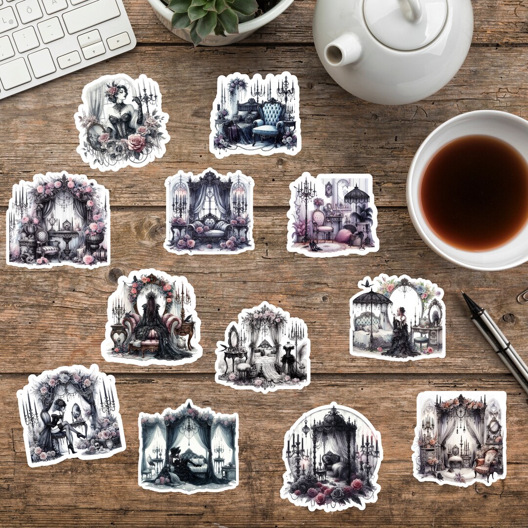 Gothic Victorian Bedroom Sticker Set on Clear or Solid Vinyl Great for ...