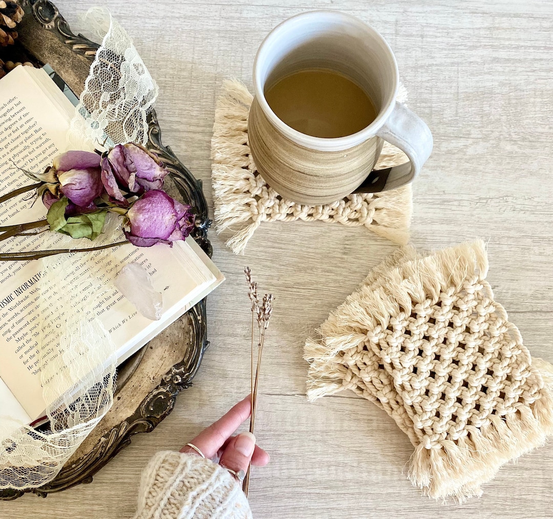Macrame Coaster, Single or Set, Mug Rug, Boho Kitchen, Housewarming ...